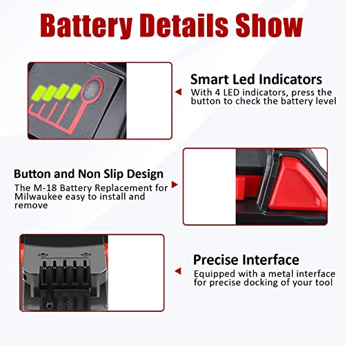 2-Pack 6.5Ah 18V M-18 Battery Replacement for Milwaukee M-18 Battery Compatible with Milwaukee 18V Battery 48-11-1862 48-11-1850 48-11-1840 48-11-1828 48-11-1820 48-11-1815 Cordless Tools Batteries