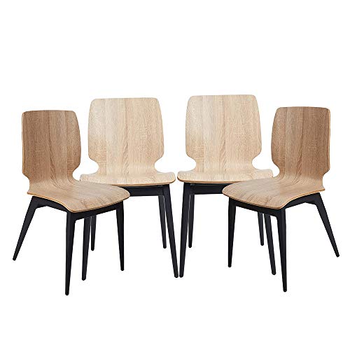 4 Pack Kitchen Dining Chairs with Bentwood Seat and Metal Legs, Indoor Outdoor Side Chair for Cafe, Bistro and Restaurant, Ergonomic Design, Natural