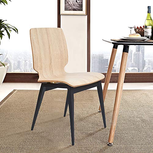 4 Pack Kitchen Dining Chairs with Bentwood Seat and Metal Legs, Indoor Outdoor Side Chair for Cafe, Bistro and Restaurant, Ergonomic Design, Natural