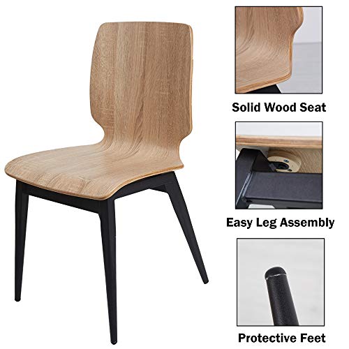 4 Pack Kitchen Dining Chairs with Bentwood Seat and Metal Legs, Indoor Outdoor Side Chair for Cafe, Bistro and Restaurant, Ergonomic Design, Natural