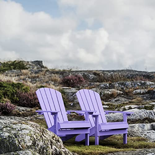 YEFU Adirondack Chair 3-Piece Set (Purple) Plastic Weather Resistant, with 2 Adirondack Chairs + an Outdoor Side Table