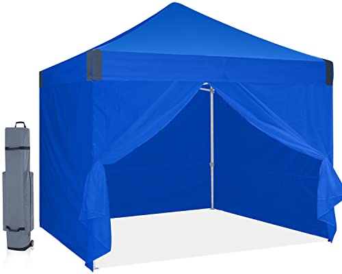 OUTDOOR WIND Pop Up Canopy Tent Commercial 10'x10' Enclosed Instant Canopy Tent Market stall with Removable Sides Walls(Blue)