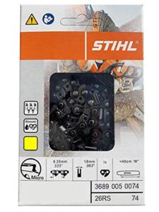 stihl 26rs 74 chainsaw chain rapid super 18″ bar, .325, pitch, .063 gauge