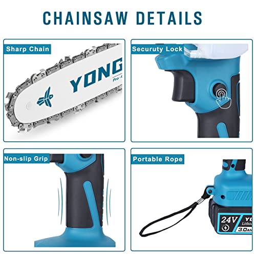 Mini Chainsaw Cordless, Yongic 6Inch Brushless Chain Saw Electric Chainsaw with Oiling System, Battery Chainsaw Power Chain Saws with 3.0Ah Large Battery for Branches Trimming Wood Cutting