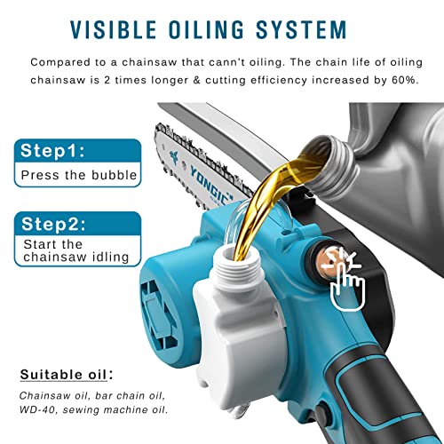 Mini Chainsaw Cordless, Yongic 6Inch Brushless Chain Saw Electric Chainsaw with Oiling System, Battery Chainsaw Power Chain Saws with 3.0Ah Large Battery for Branches Trimming Wood Cutting