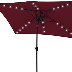 HENG FENG Rectangular Patio Umbrella with 26 LED Lights, 10x6.5FT Outdoor Table Market Umbrella with Push Button Tilt and Crank, Burgundy