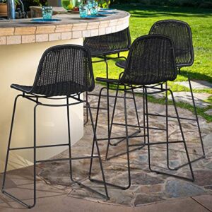 Verano Garden Patio Bar Stools Set of 4, Outdoor Wicker Bar Stools with Back Footrest, All-Weather Metal Frame for Garden Poolside Lawn Backyard