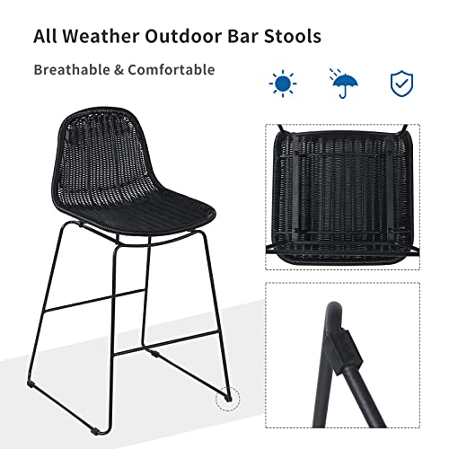 Verano Garden Patio Bar Stools Set of 4, Outdoor Wicker Bar Stools with Back Footrest, All-Weather Metal Frame for Garden Poolside Lawn Backyard