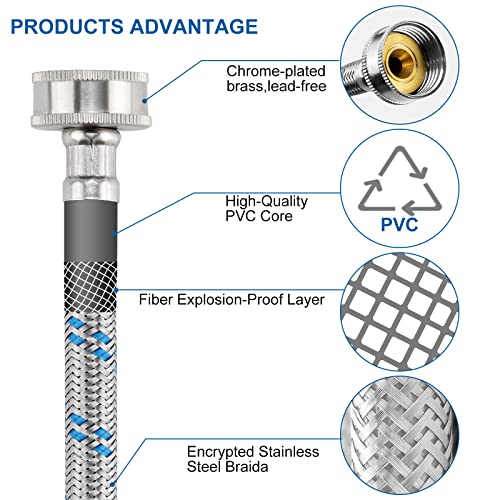 Washing Machine Hoses,Stainless Steel Washing Machine Hose 4 Foot Braided Premium Washer Hoses Supply Lines(2 Packs)-washer hoses 4ft Hot and Cold Striped Water Connection Inlet Supply Lines