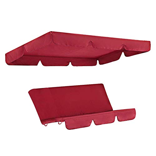 WARRIO Patio Swing Canopy Cover Set - Swing Replacement Top Cover + Swing Cushion Cover for 3 Seater Swing Waterproof Sunproof Cover (Red，74.8×51.96×5.9in) (C320)