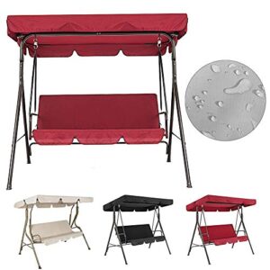 WARRIO Patio Swing Canopy Cover Set - Swing Replacement Top Cover + Swing Cushion Cover for 3 Seater Swing Waterproof Sunproof Cover (Red，74.8×51.96×5.9in) (C320)