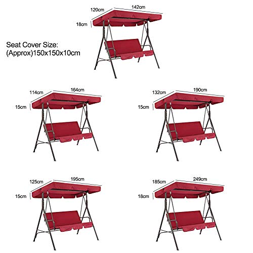 WARRIO Patio Swing Canopy Cover Set - Swing Replacement Top Cover + Swing Cushion Cover for 3 Seater Swing Waterproof Sunproof Cover (Red，74.8×51.96×5.9in) (C320)