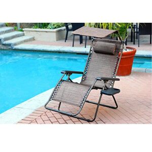 oversized zero gravity chair with sunshade and drink tray – brown mesh