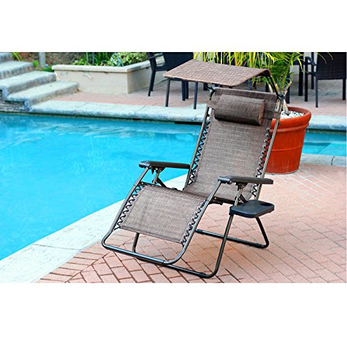 Oversized Zero Gravity Chair with Sunshade and Drink Tray - Brown Mesh