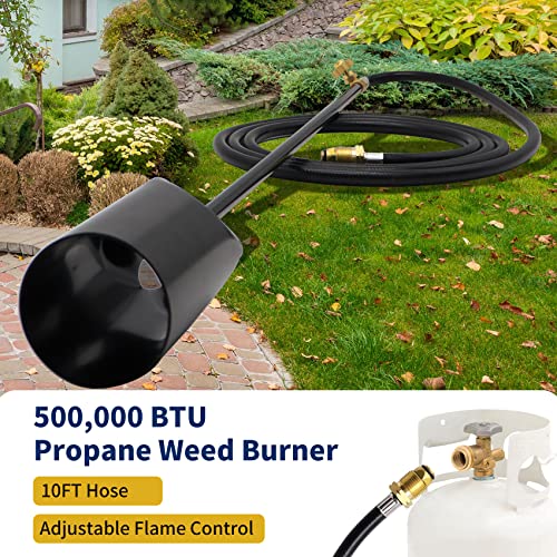 500,000 BTU Propane Weed Burner with 10 FT Hose Adjustable Flame Control Flint Ignitor, Heavy Duty Weed Burner for Propane Tank,Snow Melting, Roofing, Roads etc