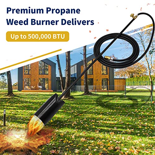 500,000 BTU Propane Weed Burner with 10 FT Hose Adjustable Flame Control Flint Ignitor, Heavy Duty Weed Burner for Propane Tank,Snow Melting, Roofing, Roads etc