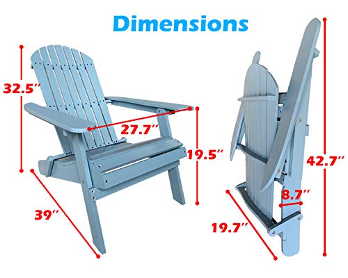 FDW Lawn Folding Adirondack Outdoor Patio Seating Fire Pit Wood Chairs for Adults Yard Garden w/Natural Finish, Turquoise