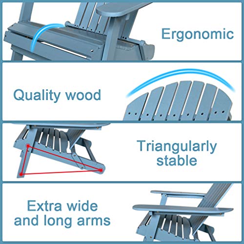 FDW Lawn Folding Adirondack Outdoor Patio Seating Fire Pit Wood Chairs for Adults Yard Garden w/Natural Finish, Turquoise