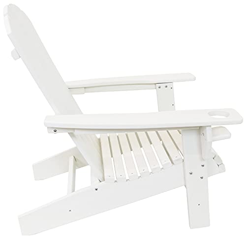 Sunnydaze All-Weather Outdoor Adirondack Chair with Drink Holder - Heavy Duty HDPE Weatherproof Patio Chair - Ideal for Lawn, Garden or Around The Firepit - White - Set of 2