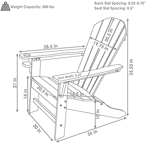 Sunnydaze All-Weather Outdoor Adirondack Chair with Drink Holder - Heavy Duty HDPE Weatherproof Patio Chair - Ideal for Lawn, Garden or Around The Firepit - White - Set of 2