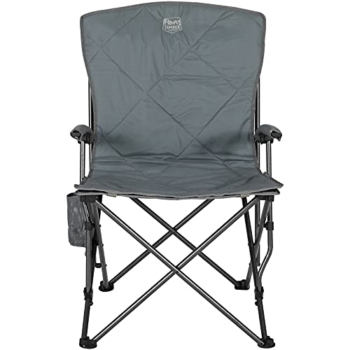 TIMBER RIDGE Folding Hot and Cold Camping Lawn Chair Removable Seat Padded Side Pocket Carry Bag Included, Supports Up to 300 LBS, Grey