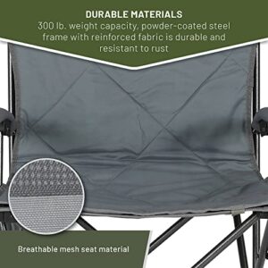 TIMBER RIDGE Folding Hot and Cold Camping Lawn Chair Removable Seat Padded Side Pocket Carry Bag Included, Supports Up to 300 LBS, Grey