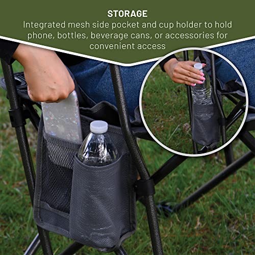 TIMBER RIDGE Folding Hot and Cold Camping Lawn Chair Removable Seat Padded Side Pocket Carry Bag Included, Supports Up to 300 LBS, Grey