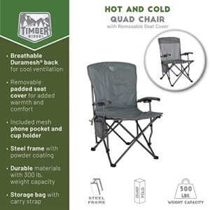 TIMBER RIDGE Folding Hot and Cold Camping Lawn Chair Removable Seat Padded Side Pocket Carry Bag Included, Supports Up to 300 LBS, Grey