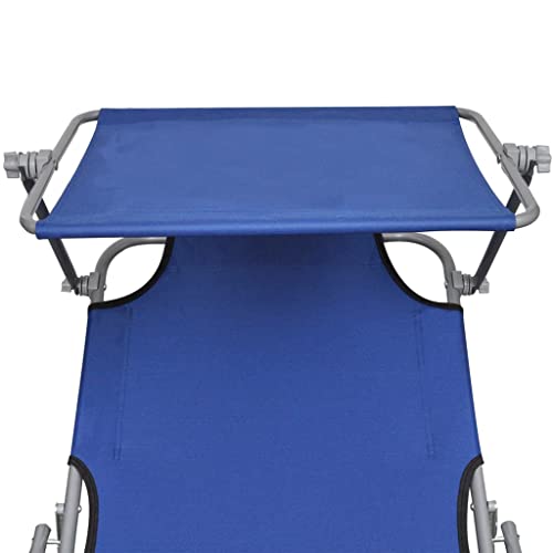 ZQQLVOO Folding Sun Lounger, Foldable Patio Lounge Chair, Outdoor Lounge Chair with Adjustable Awning for Beach, Pool, Terrace, Balcony, Lawn, Easy to Transport, with Canopy Blue Aluminum