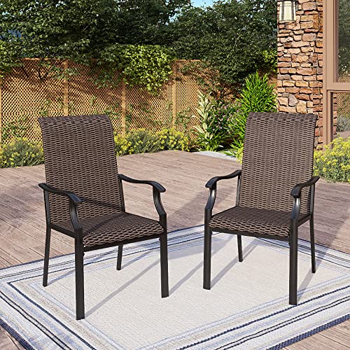 MFSTUDIO Patio Dining Chairs Set of 2, High-Back Outdoor Wicker Rattan Chairs with Oversized Seat, Metal Frame All-Weather Conversation Set for Patio, Backyard, Garden and Poolside, Multibrown