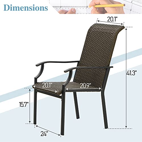 MFSTUDIO Patio Dining Chairs Set of 2, High-Back Outdoor Wicker Rattan Chairs with Oversized Seat, Metal Frame All-Weather Conversation Set for Patio, Backyard, Garden and Poolside, Multibrown