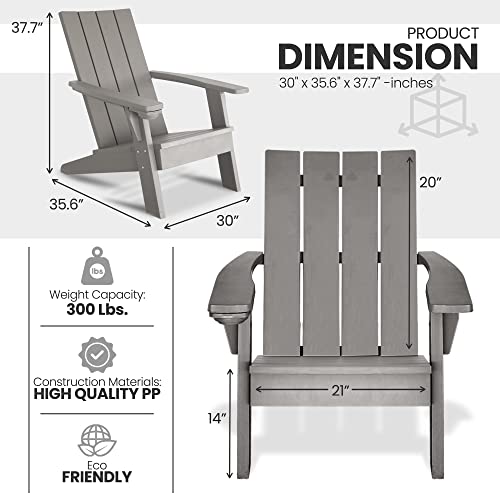 SereneLifeHome Wooden Folding Adirondack Chair, Outdoor Patio Lounge Chairs for Fire Pit, Yard, Garden, Beach, and Backyard- Weather Resistant 300 Lb. Weight Capacity