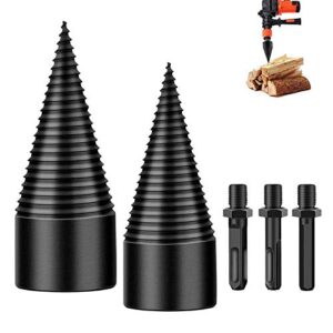 firewood log splitter drill bit, 5pcs removable cones kindling wood splitting logs bits, 32mm + 42mm heavy duty electric drills screw cone driver with round + hex + square shank for hand drill stick