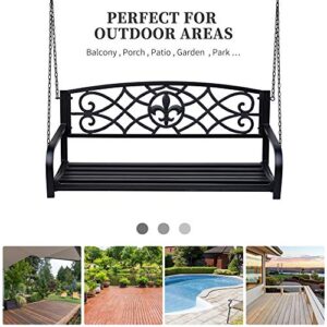 Outsunny 2-Person Porch Swing, Hanging Steel Patio Swing, Outdoor Swing Bench with Fleur-de-Lis Design for Garden Deck, 528 LBS Weight Capacity, Black