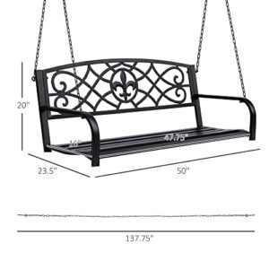 Outsunny 2-Person Porch Swing, Hanging Steel Patio Swing, Outdoor Swing Bench with Fleur-de-Lis Design for Garden Deck, 528 LBS Weight Capacity, Black