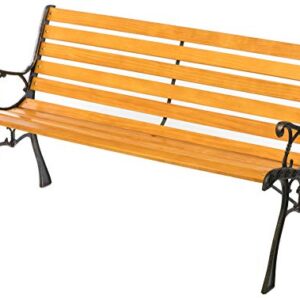 Gardenised Wooden Outdoor Park Patio Garden Yard Bench with Designed Steel Armrest and Legs, Black