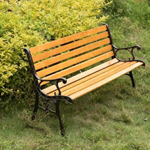 Gardenised Wooden Outdoor Park Patio Garden Yard Bench with Designed Steel Armrest and Legs, Black