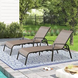 peak home furnishings patio 2-piece aluminum chaise lounges chairs w/high armrest outdoor 5-position adjustable sling recliners sun lounger set