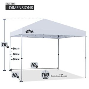 Ezlyft 10’x10’ Pop up Canopy Tent Patented Ez Set-up Canopy Instant Outdoor Canopy with Wheeled Carry Bag Bonus 4 Weight Sandbags, 8 Stakes and 4 Guyline Ropes, White