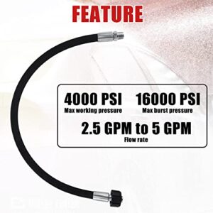 Tool Daily Pressure Washer Whip Hose with Swivel, Hose Reel Connector Hose for Pressure Washing, 2 FT (3/8 NPT Solid + M22 Female)