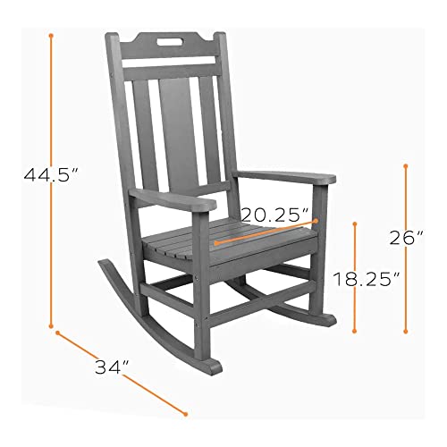 PolyTEAK Porch Rockers Collection Poly Lumber Wood Alternative All Weather Modern Outdoor Rocking Chair for Patios, Porches, and Pool Side, Grey