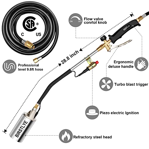 POWERFUL Propane Torch Weed Burner,Blow Torch,Flamethrower with Turbo Trigger Push Button Igniter and 9.8 FT Hose,for burning weeds,Roof Asphalt, ice snow,Road Marking,Charcoal