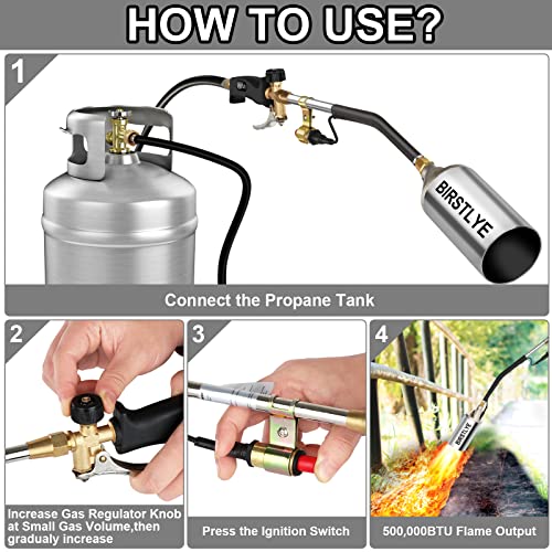 POWERFUL Propane Torch Weed Burner,Blow Torch,Flamethrower with Turbo Trigger Push Button Igniter and 9.8 FT Hose,for burning weeds,Roof Asphalt, ice snow,Road Marking,Charcoal