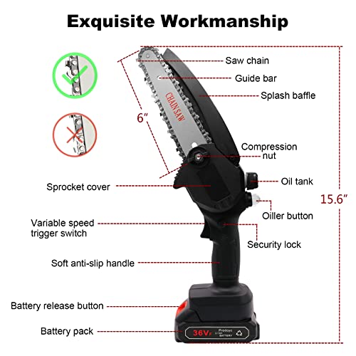 Mini Chainsaw 6 Inch Prodcyc Cordless Chainsaw with Automatic Oiler, One-Handed Portable Electric Chainsaw, 2x2.0Ah Batteries, Electric Pruning Chainsaw for Wood Cutting Garden Logging Trimming Branch