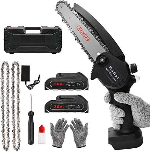 Mini Chainsaw 6 Inch Prodcyc Cordless Chainsaw with Automatic Oiler, One-Handed Portable Electric Chainsaw, 2x2.0Ah Batteries, Electric Pruning Chainsaw for Wood Cutting Garden Logging Trimming Branch