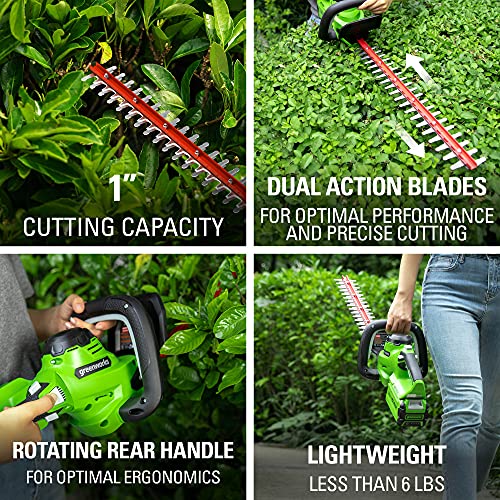 Greenworks 40V 24" Cordless Hedge Trimmer (1" Cutting Capacity), Tool Only