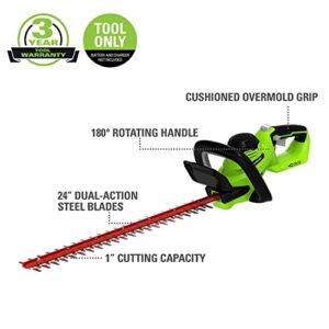 Greenworks 40V 24" Cordless Hedge Trimmer (1" Cutting Capacity), Tool Only