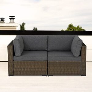 Kinsunny PE Wicker Patio Loveseats Sectional Corner Sofa Rattan Outdoor Furniture Sofa Set