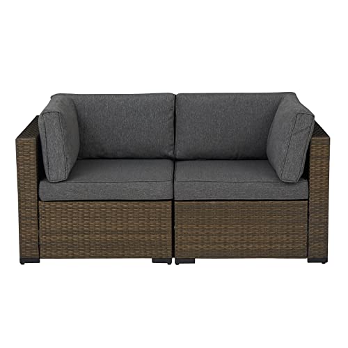 Kinsunny PE Wicker Patio Loveseats Sectional Corner Sofa Rattan Outdoor Furniture Sofa Set