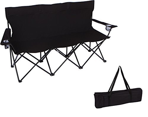 65" Triple Style Tri Camp Chair with Steel Frame and Carry Bag by Trademark Innovations (Black)